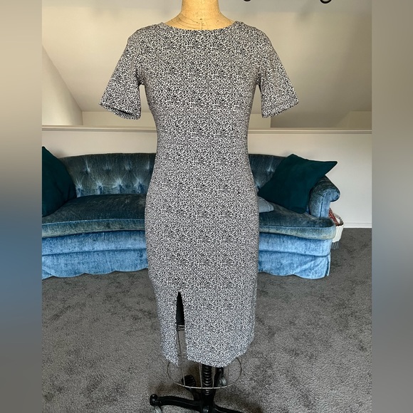 LOFT | Dresses | Loft Black White Animal Print Midi Dress | Poshmark